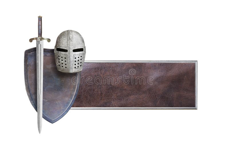 Leather Texture Frame with Knights Helmet Sword and Shield Stock ...