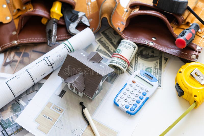 Leather Tool Belt with Construction Tooling on Wooden Board Maintenance ...