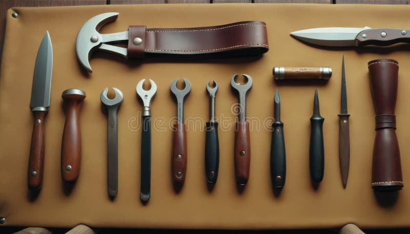 Leather Toolkit Assortment Flat Lay Stock Image - Image of vintage ...