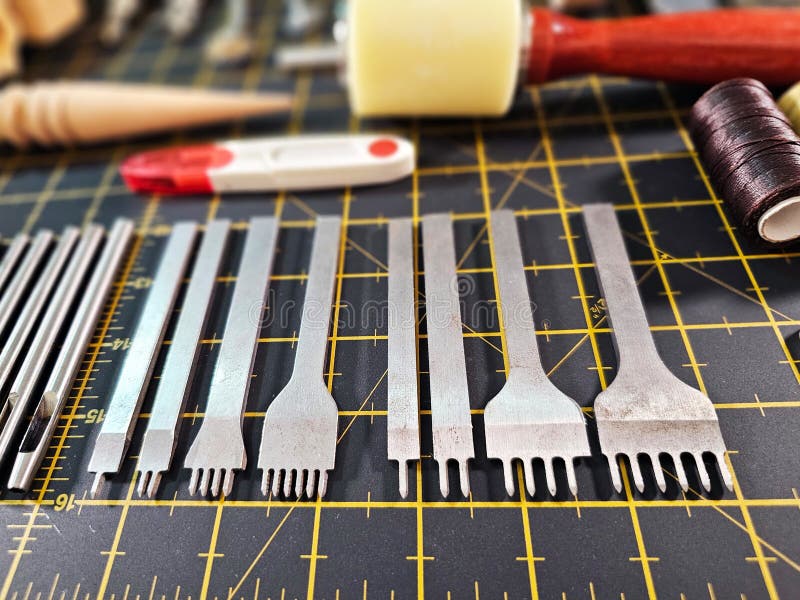 Leather Treatment Tool Kit. Leather Business. Close-up Working Tools ...