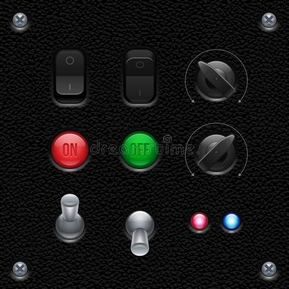 Leather UI Application Software Controls Set. Switcher, Button, Knobs ...