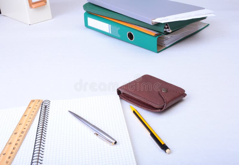 Leather Wallet Credit Cards Folder File Note Desk Blurred Background ...