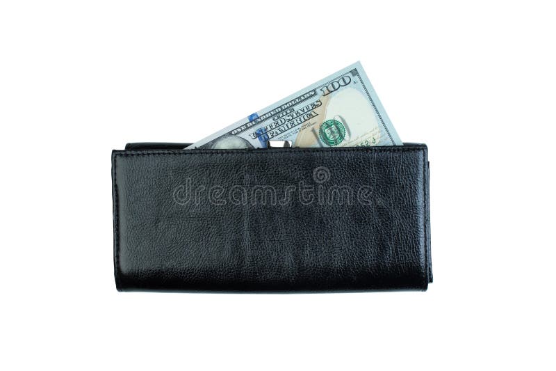 Leather Wallet with Dollar Bill on Wooden Table Stock Photo - Image of ...