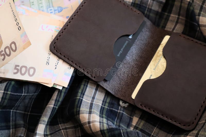 Leather Wallet on Fabric with Banknotes Stock Image - Image of american ...