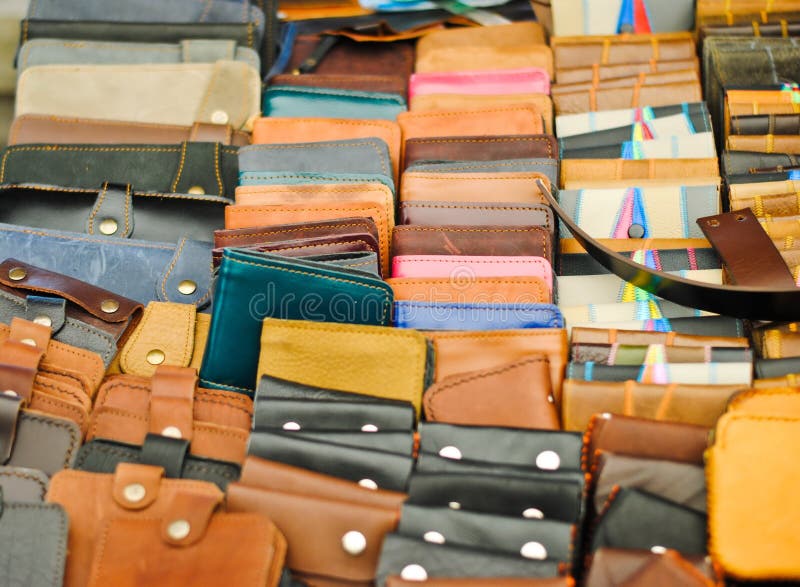 Leather Wallets for Sale at the Market Place Stock Photo - Image of ...