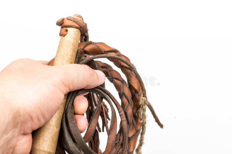 Leather Whip Isolated Over White Background Closeup Macro Stock Image ...