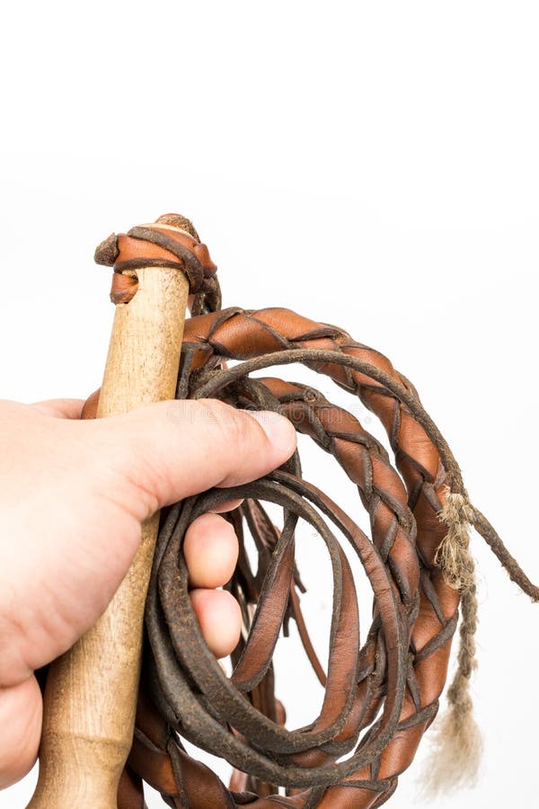 Leather Whip Isolated Over White Background Closeup Macro Stock Photo ...