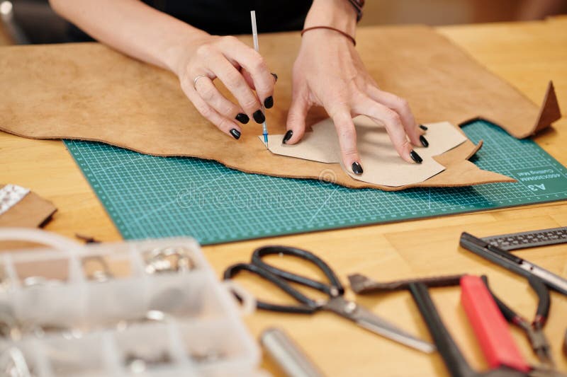 Leather Worker Tracing Pattern Stock Image - Image of occupation ...