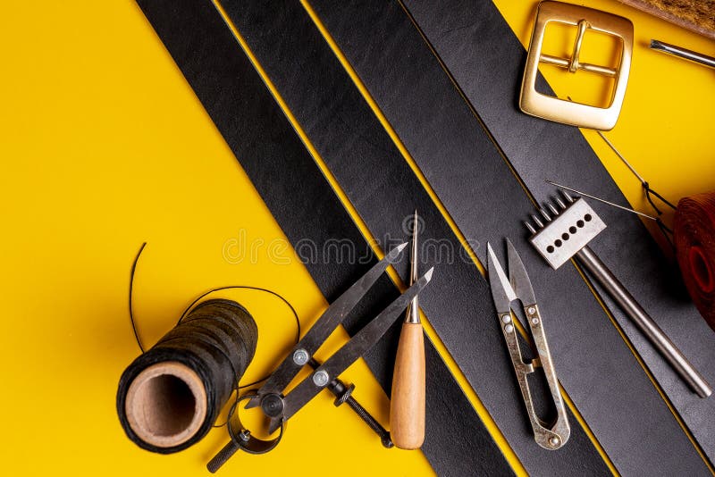 Leather Working or Leather Craft. Black Tanned Leather on Leather ...