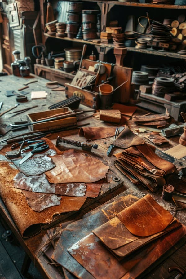 Leather Working Shop stock image. Image of tools, creative - 372199519