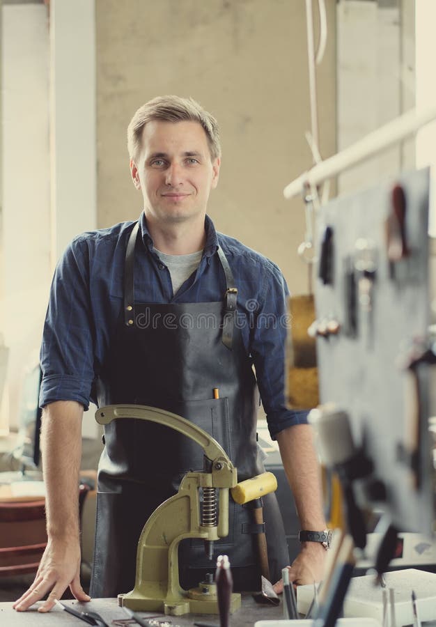 Leather workshop owner stock image. Image of craft, business - 78476743
