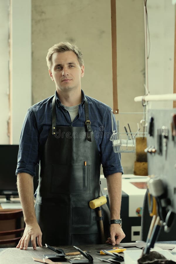 Leather workshop owner stock photo. Image of business - 79202364