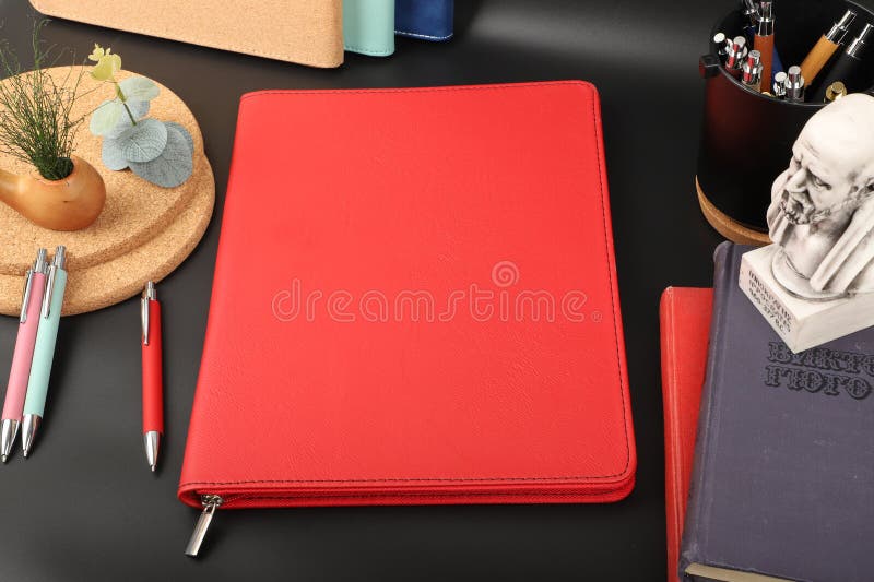 Leather Zipper Portfolio. Concept Shot, Top View, Flap Portfolio in ... Leather Zipper Portfolio. Concept Shot, Top View, Flap Portfolio in ...