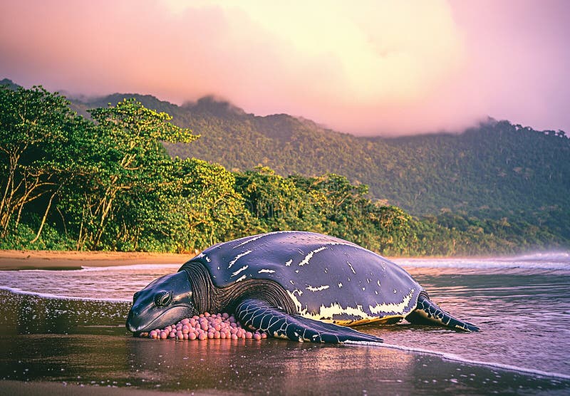 Leatherback Turtle Nesting at Sunset, Beach Scene High Quality Image ...