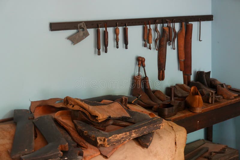 Leatherworker S Bench with Vintage Tools Editorial Photo - Image of ...