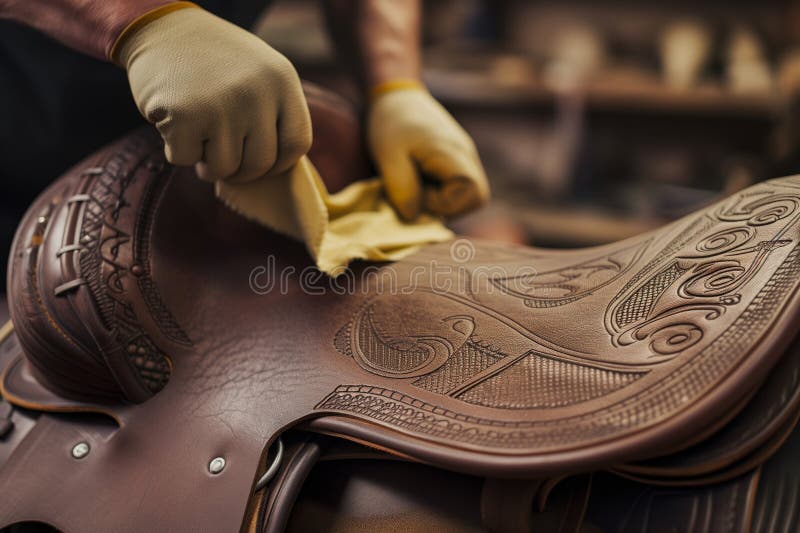 Leatherworker Smoothing a Saddle with a Cloth Stock Image - Image of ...