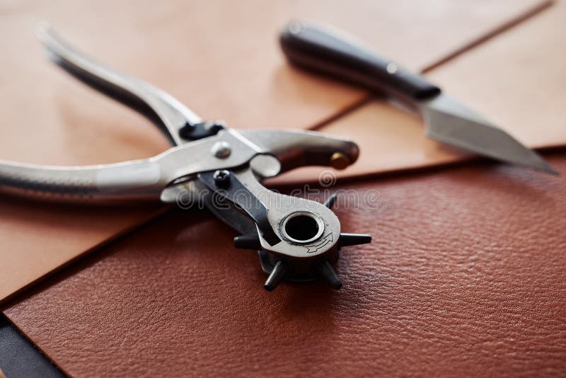 Leatherworking Tools Closeup Stock Image - Image of tanner, table ...