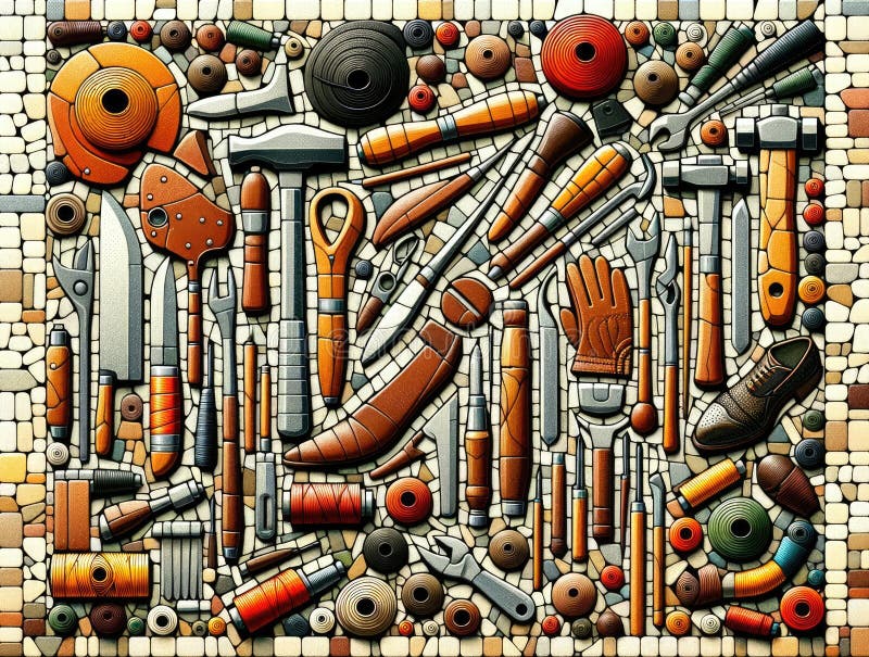 Leatherworking Tools Mosaic Stock Illustration - Illustration of ...