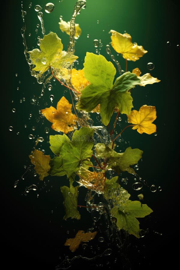 Leaves Background Swirl Falling with Water Splashes Stock Image - Image ...