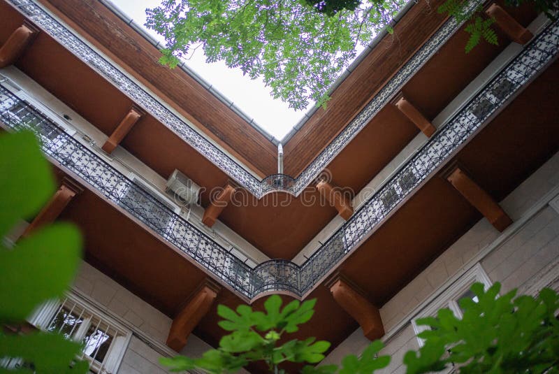 Leaves and Balconies from Underneath Editorial Photo - Image of tall ...