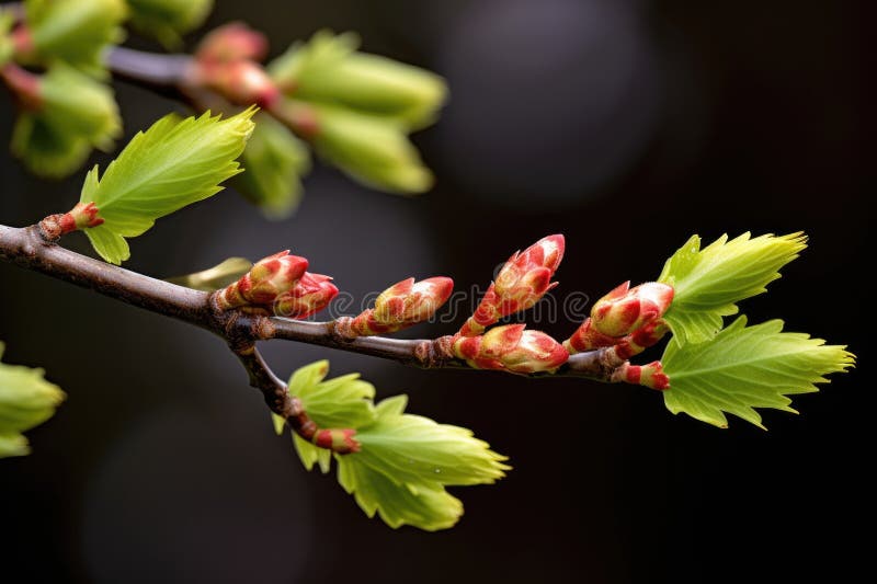 Leaves Budding on a Tree Branch Stock Photo - Image of green, leaves ...