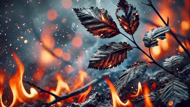 Leaves Burning with Flames. the Leaves are Partially Consumed by the ...