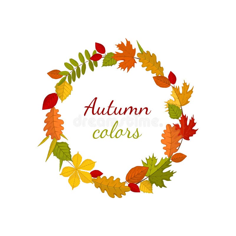 Fall Leaves Round Frame with Autumn Colors Text Stock Vector ...