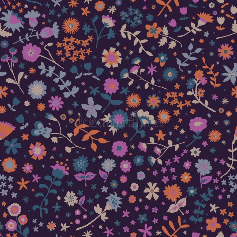 Leaves and Ditsy Flowers Vector Repeat Pattern. Pattern for Fabric ...