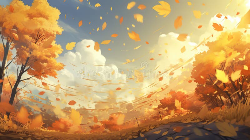 Leaves are Falling in the Wind in Autumn, Manga Wallpaper Artwork, Ai ...