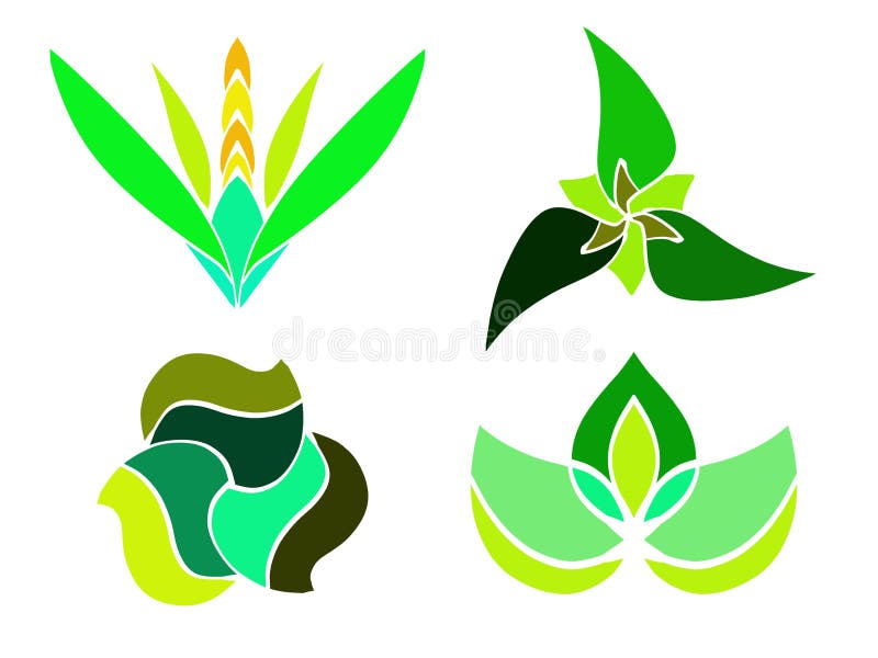 Four Nature Related Logos in Different Shapes Stock Illustration ...