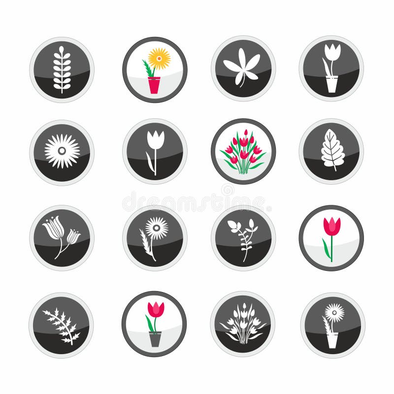 Leaves and Flowers Pictogram Set Stock Vector - Illustration of ...
