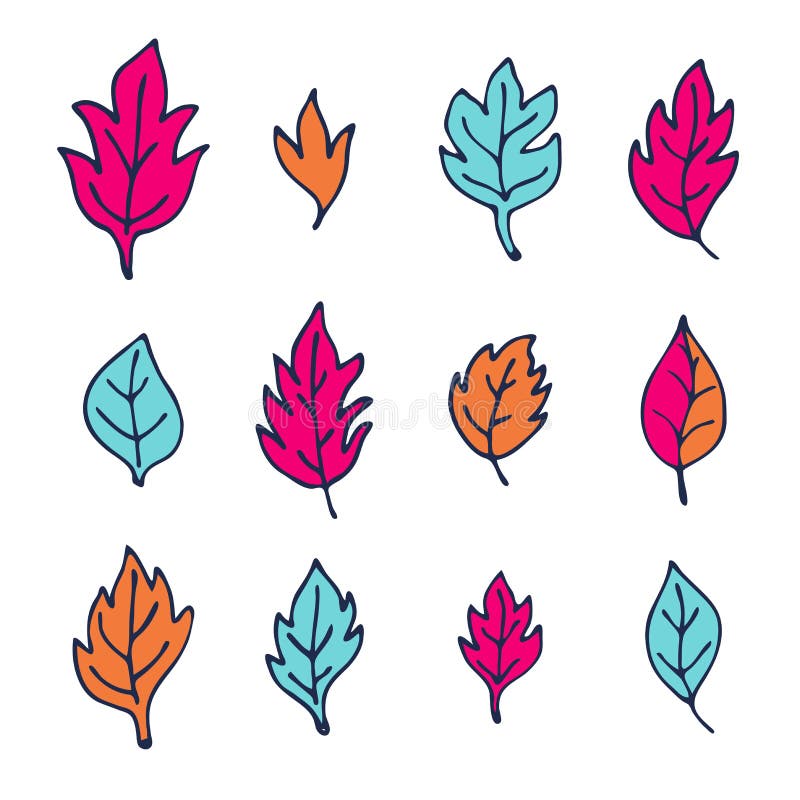 Hand Drawn Leaves Set Isolated on White Background. Stock Vector ...