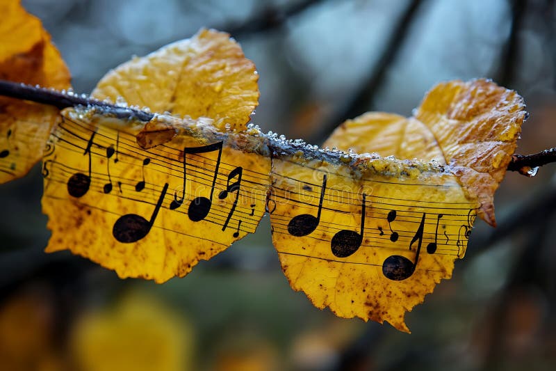 Leaves with Musical Notes Against a Blurred Background Stock ...