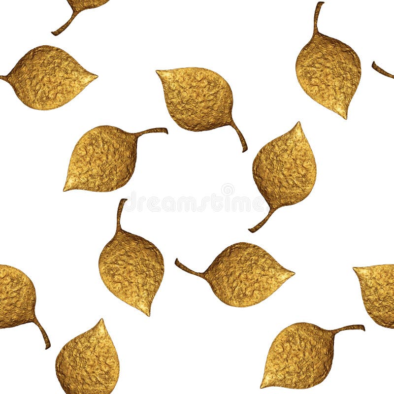 Leaves Pattern. Gold Hand Painted Seamless Background. Abstract Leaf ...