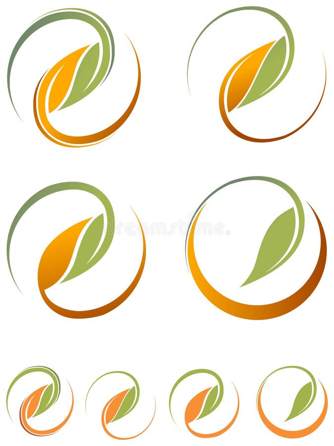 Circle Leaves Ecology Logo, Plant Water Sphere Set of Round Icon Symbol ...