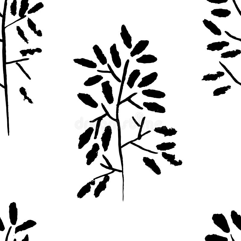 Leaves Seamless Pattern. Grunge Vector Dry Brush Illustration. Stock ...