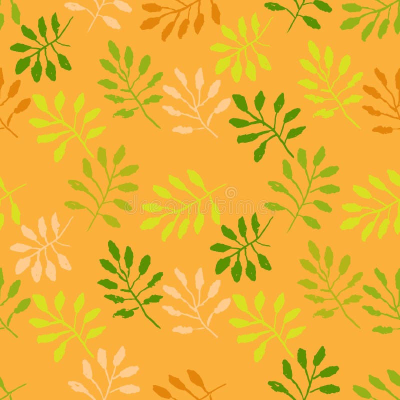 Leaves Seamless Pattern. Grunge Vector Dry Brush Illustration. Stock ...