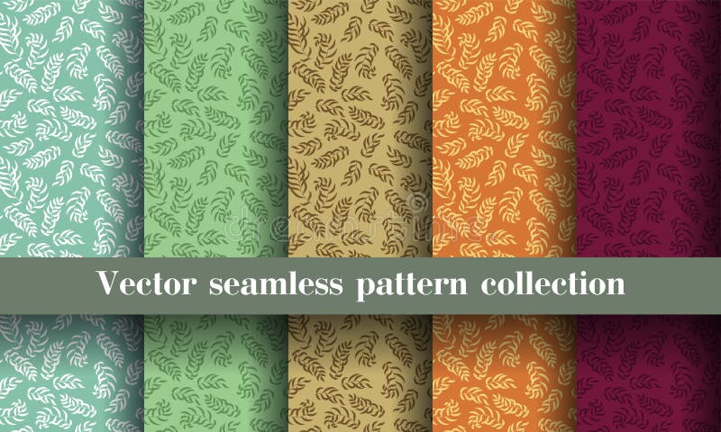 Leaves. Seamless Pattern Set. Vector Leaf. Hand Drawn Repeating ...