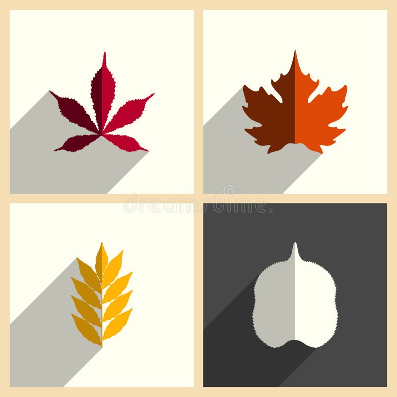 Leaves Set of Flat Icons with Shadow. Vector Illustration Stock Vector ...