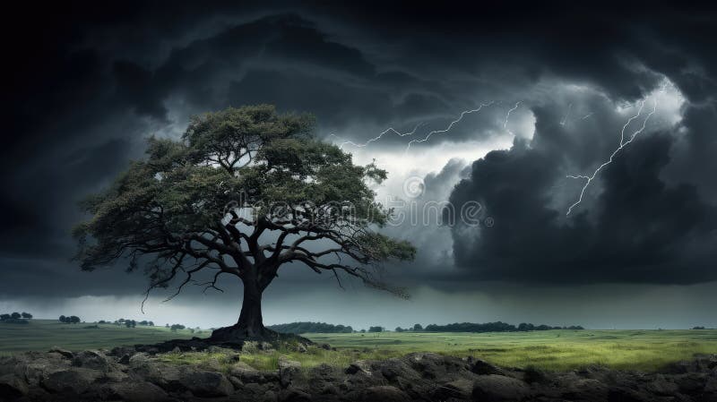 Leaves storm tree stock illustration. Illustration of powerful - 343556377