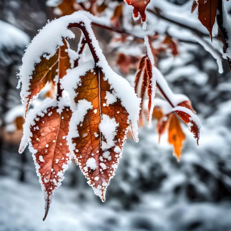 Snow Covered Leaves in Winter - Ai Generated Image Stock Illustration ...