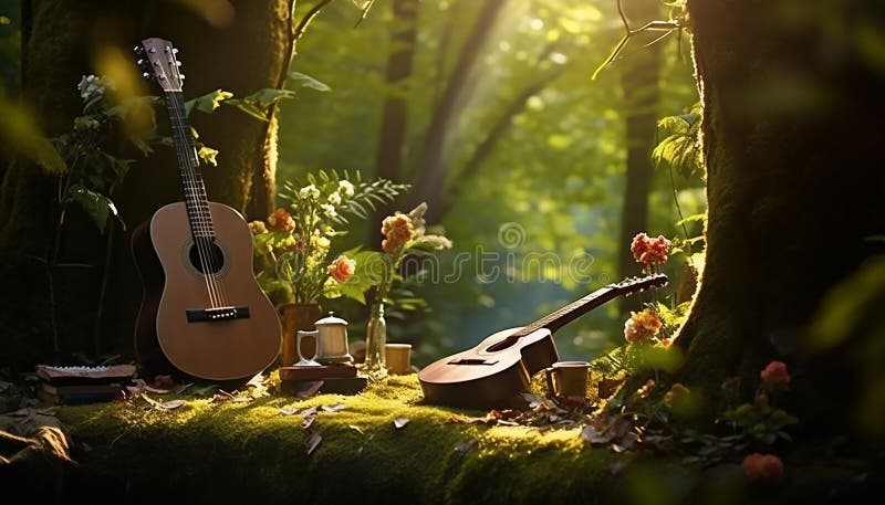 The Leaves of Trees and Branches Form Musical Notes Stock Illustration ...