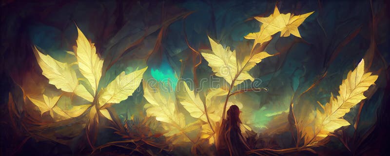 Leaves of Trees in a Magical Fantasy Forest. AI Generated Stock ...