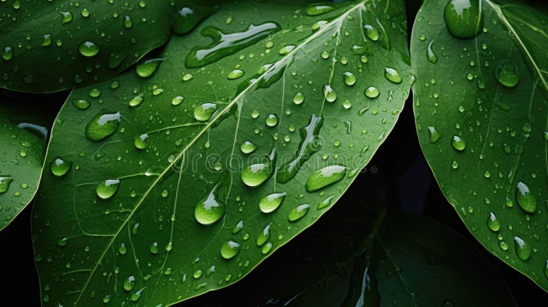 Leaves with Waterdrops. Drops of Transparent Rain Water on Leaves Macro ...