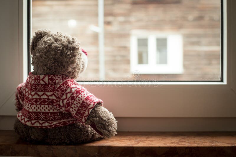 Leaving Concept: Teddy Bear is Looking Out of the Window Stock Image ...