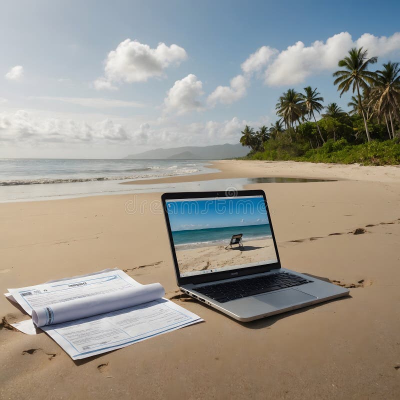 Leaving Work Behind: Tropical Beach Scene with Abandoned Documents ...