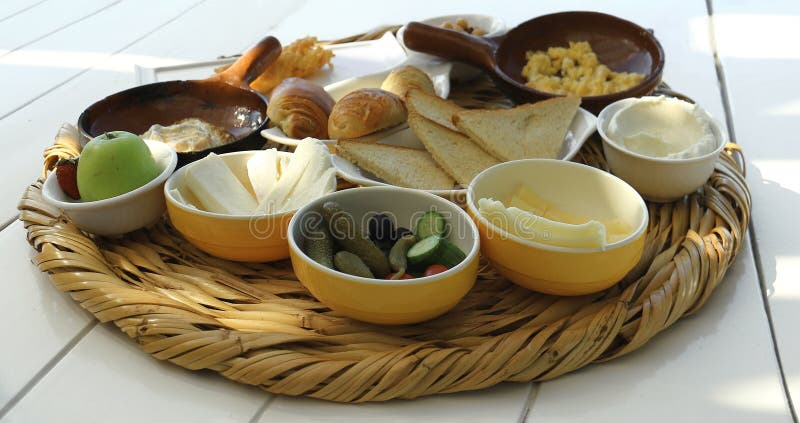 Lebanese Breakfast on Wicker Tray Stock Photo - Image of arabic ...