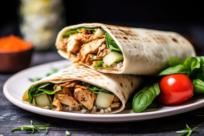 Lebanese Chicken Shawarma Wrap Cut in Halves Stock Photo - Image of ...