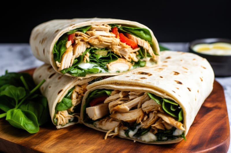 Lebanese Chicken Shawarma Wrap Cut in Halves Stock Image - Image of ...