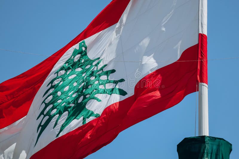 The Lebanese Flag in the Center of Beirut Fluttering in the Wind Stock ...